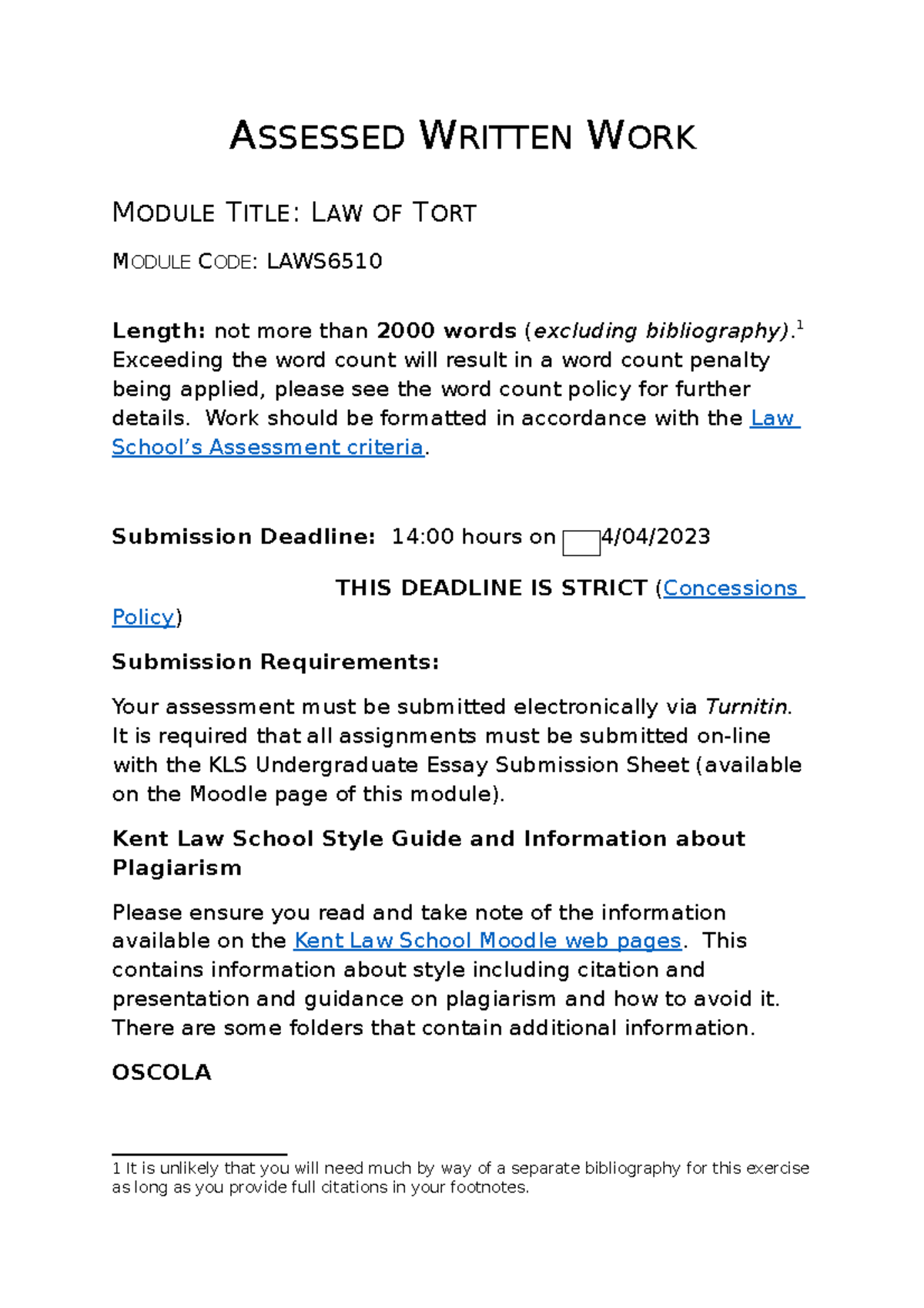 Coursework PQ (1) 2023 LAWS6510 - ASSESSED WRITTEN WORK MODULE TITLE ...