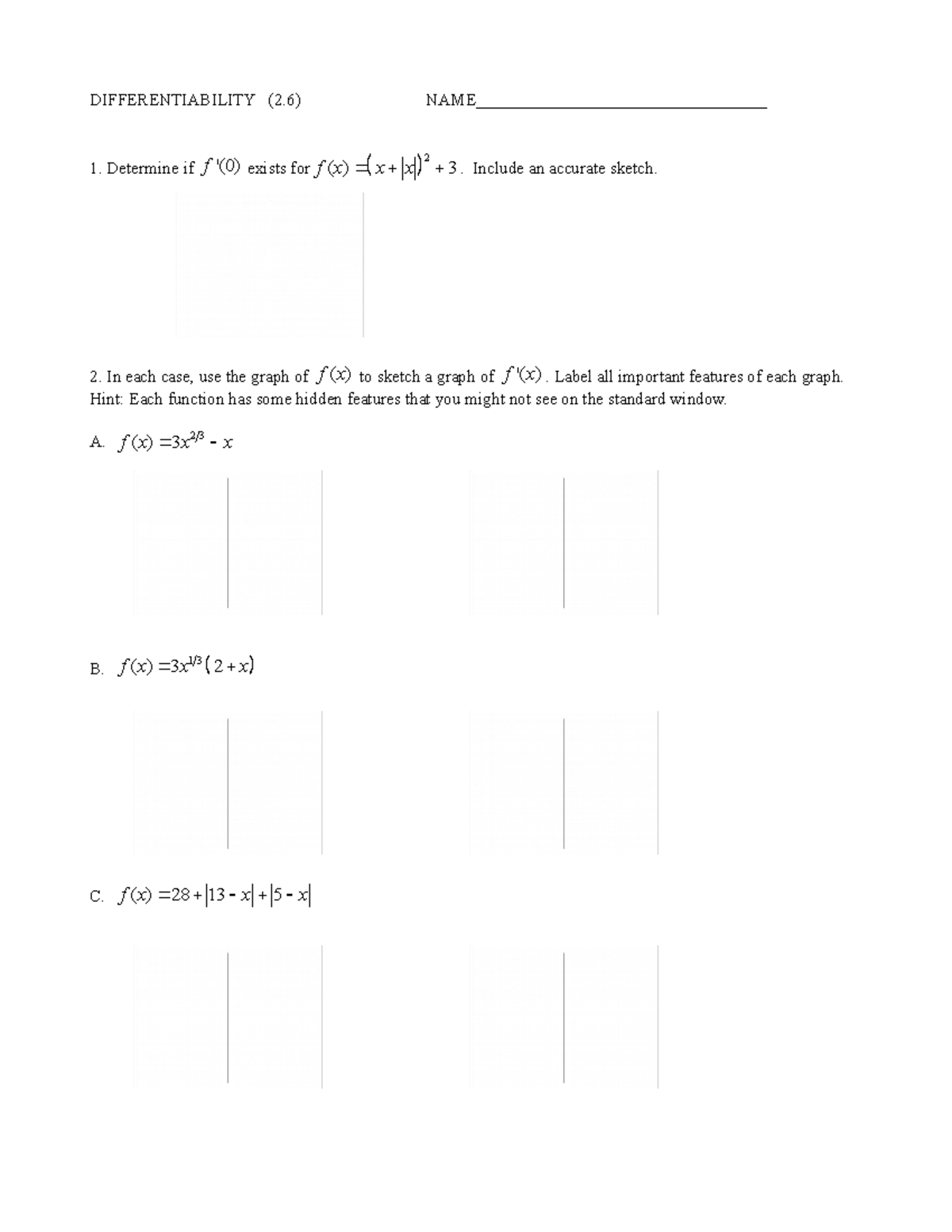 Differentiability - Notes - DIFFERENTIABILITY (2) NAME ...