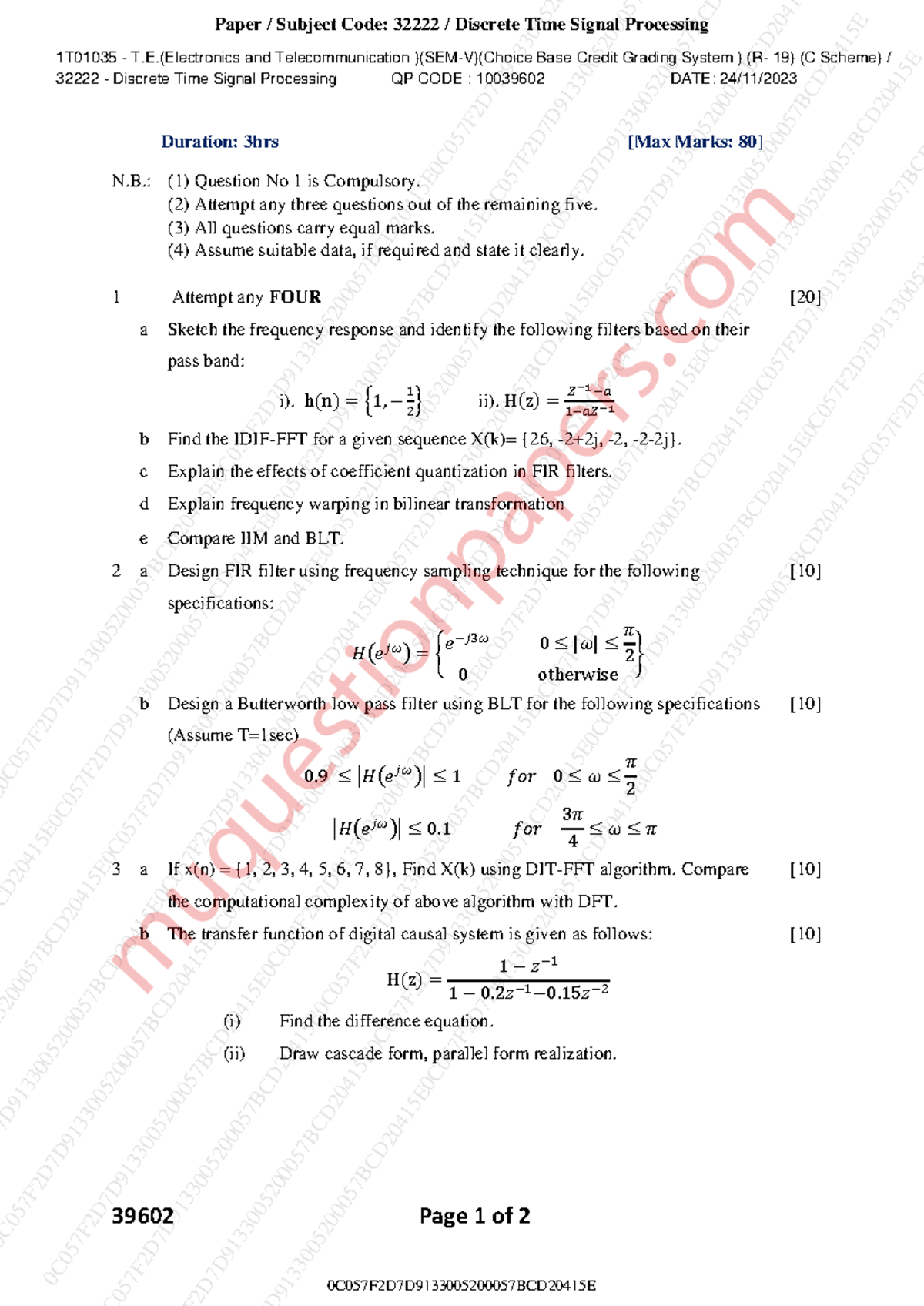 Be electronics-and-telecommunication semester-5 2023 december - Studocu