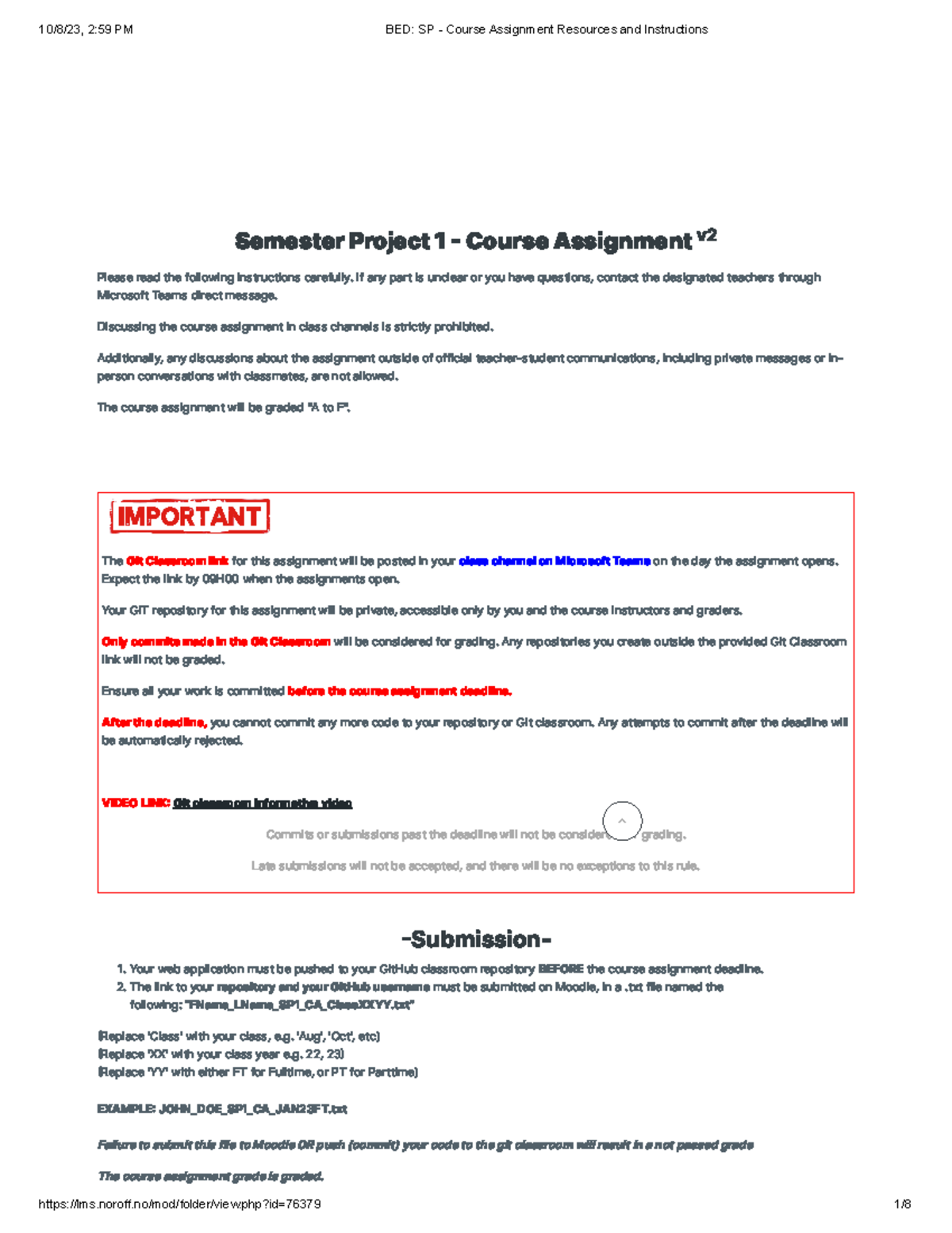 BED SP - Course Assignment Resources and Instructions - The Git ...