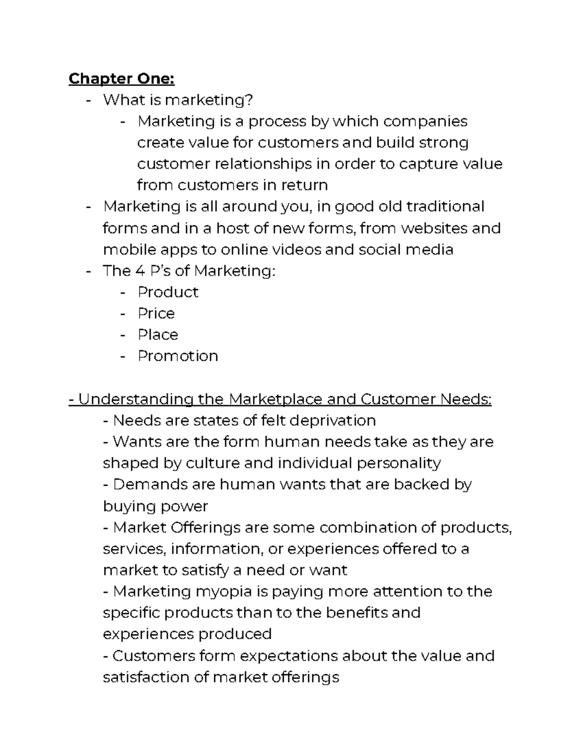 Chapter One Marketing - Notes - Chapter One: - What is marketing ...
