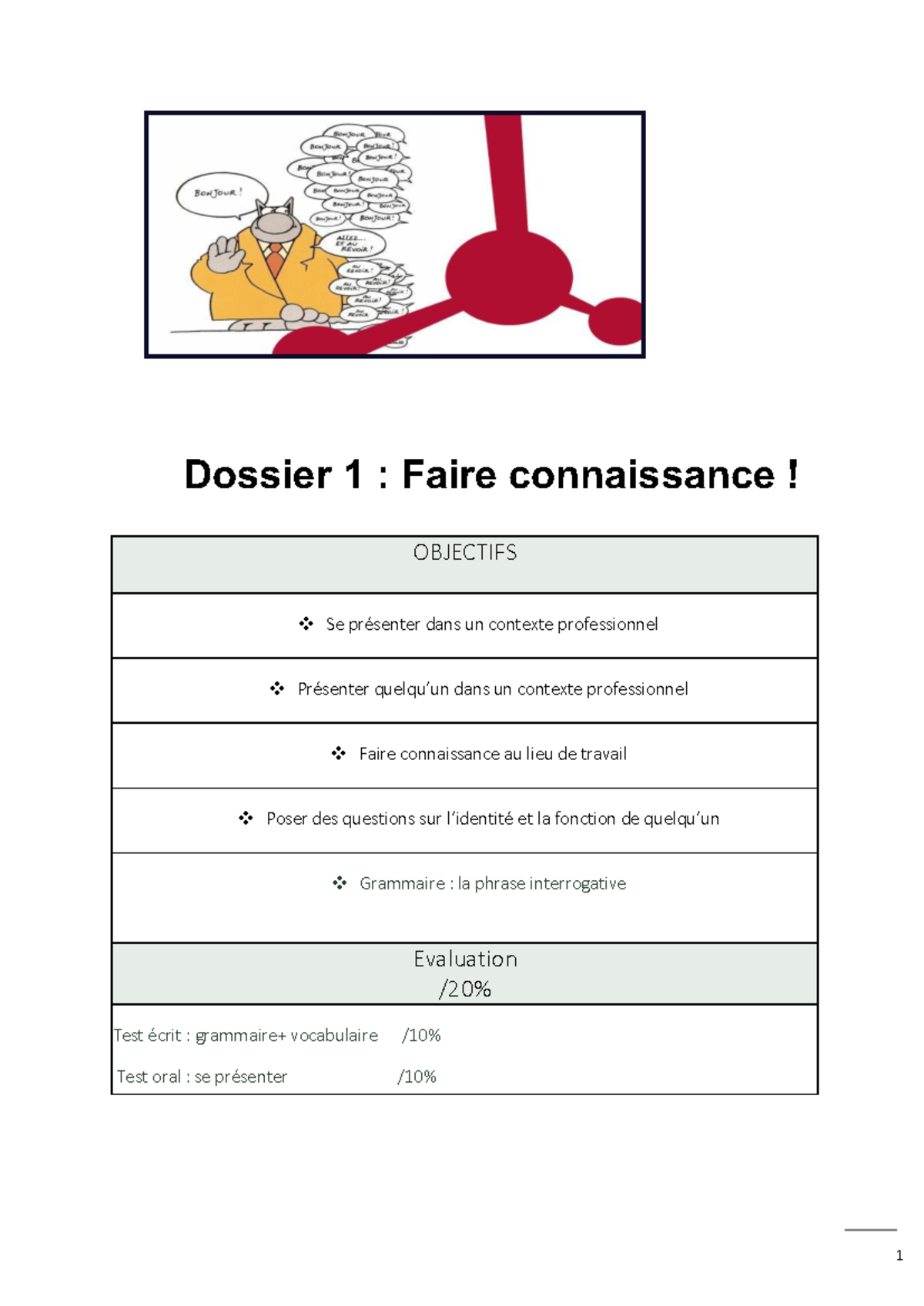 Dossier 1 faire connaissance 23 24 - 1 Dossier 1 : Faire connaissance! OBJECTIFS v Se présenter ...
