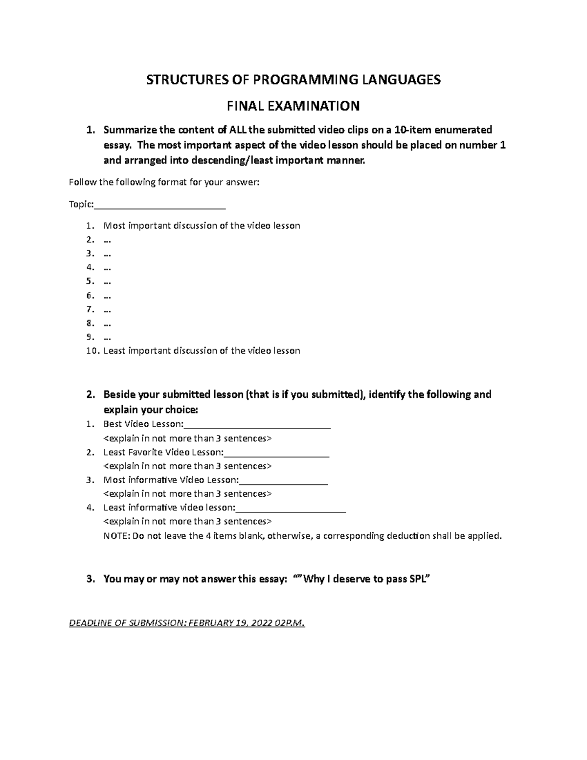 Final Exam on Structural Programming - STRUCTURES OF PROGRAMMING ...