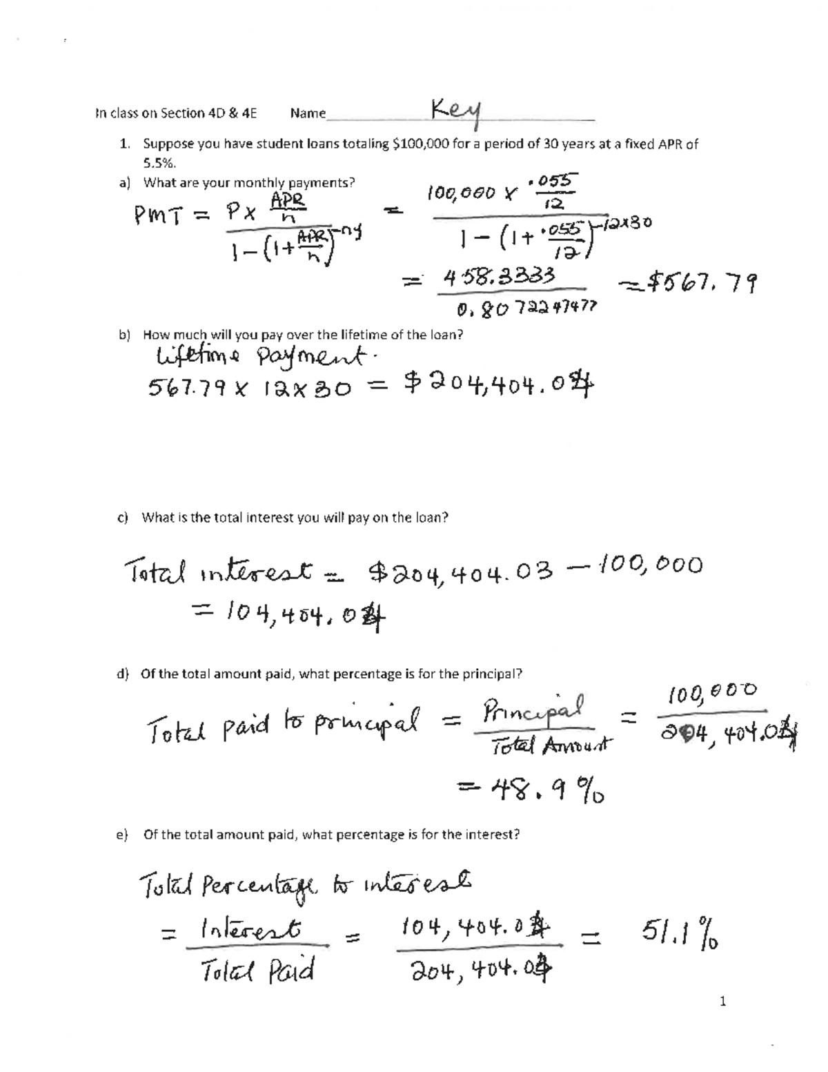 Key for In Class Day 2 Week 5 on Sections 4D - MATH 105 - Studocu