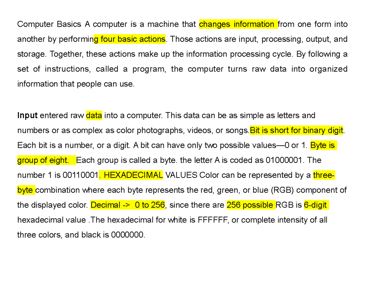 Week-1-book - week 1 book - Computer Basics A computer is a machine ...