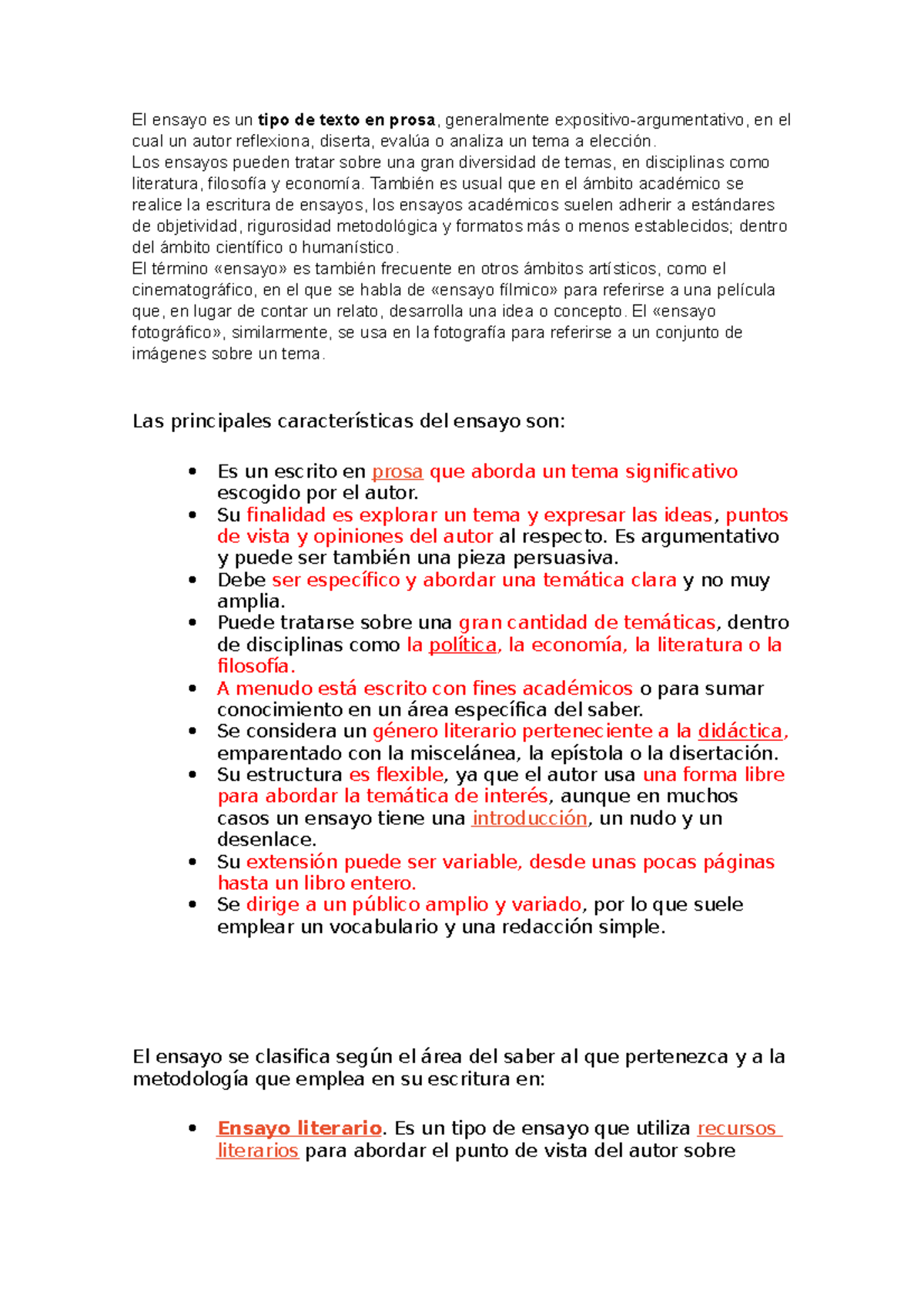 El ensayo es un tipo de texto en prosa - Los ensayos pueden tratar sobre una gran diversidad de ...