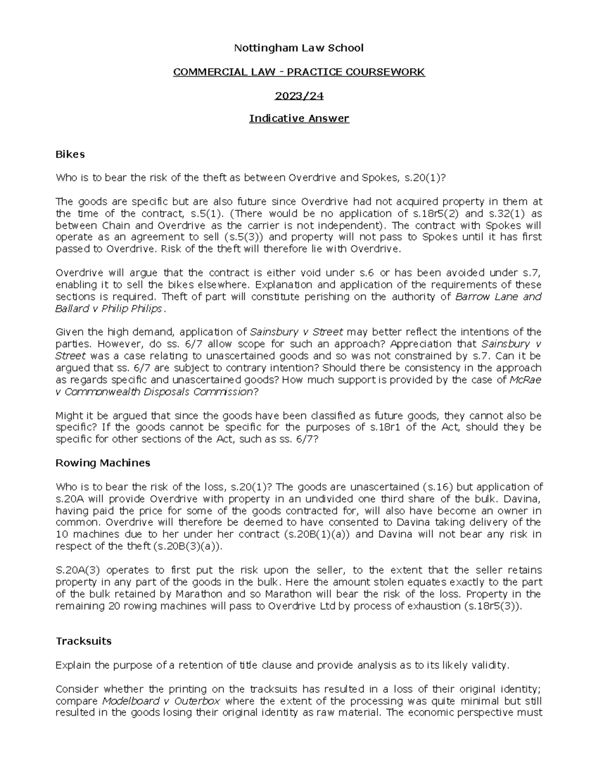 Commercial Law Practice CW Indicative Answer 23-24 - Nottingham Law ...