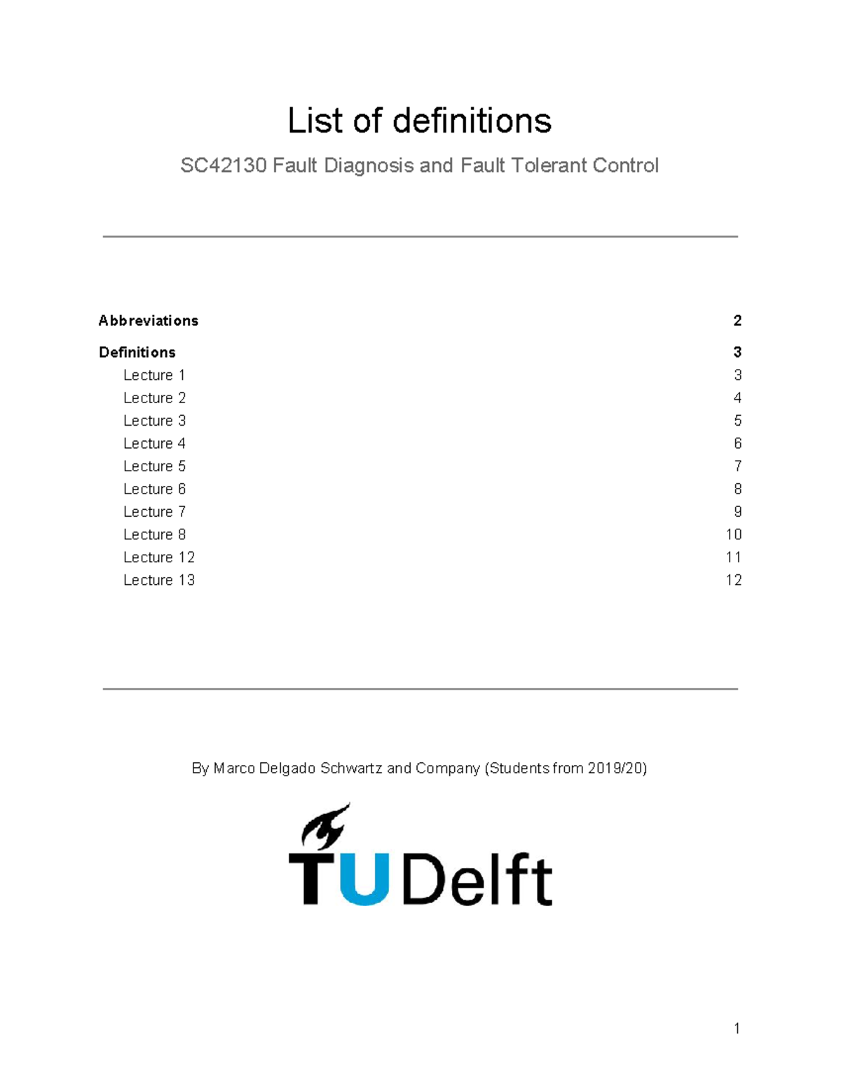 List of definition - List of definitions Abbreviations SC42130 Fault ...