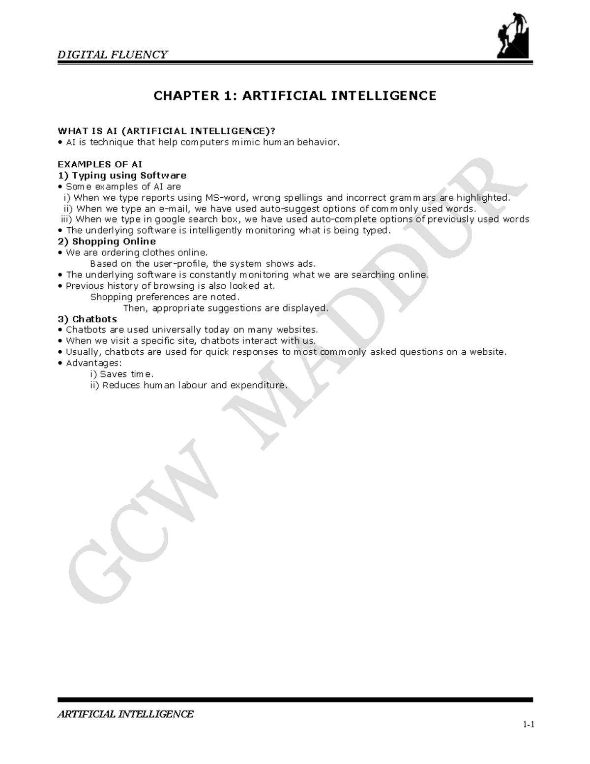 DF Complete Notes - ARTIFICIAL INTELLIGENCE CHAPTER 1: ARTIFICIAL ...