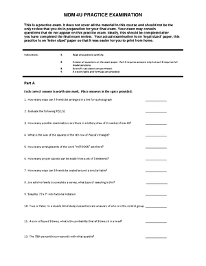 Probability and Permutation Combination Worksheet - MDM4U - Studocu