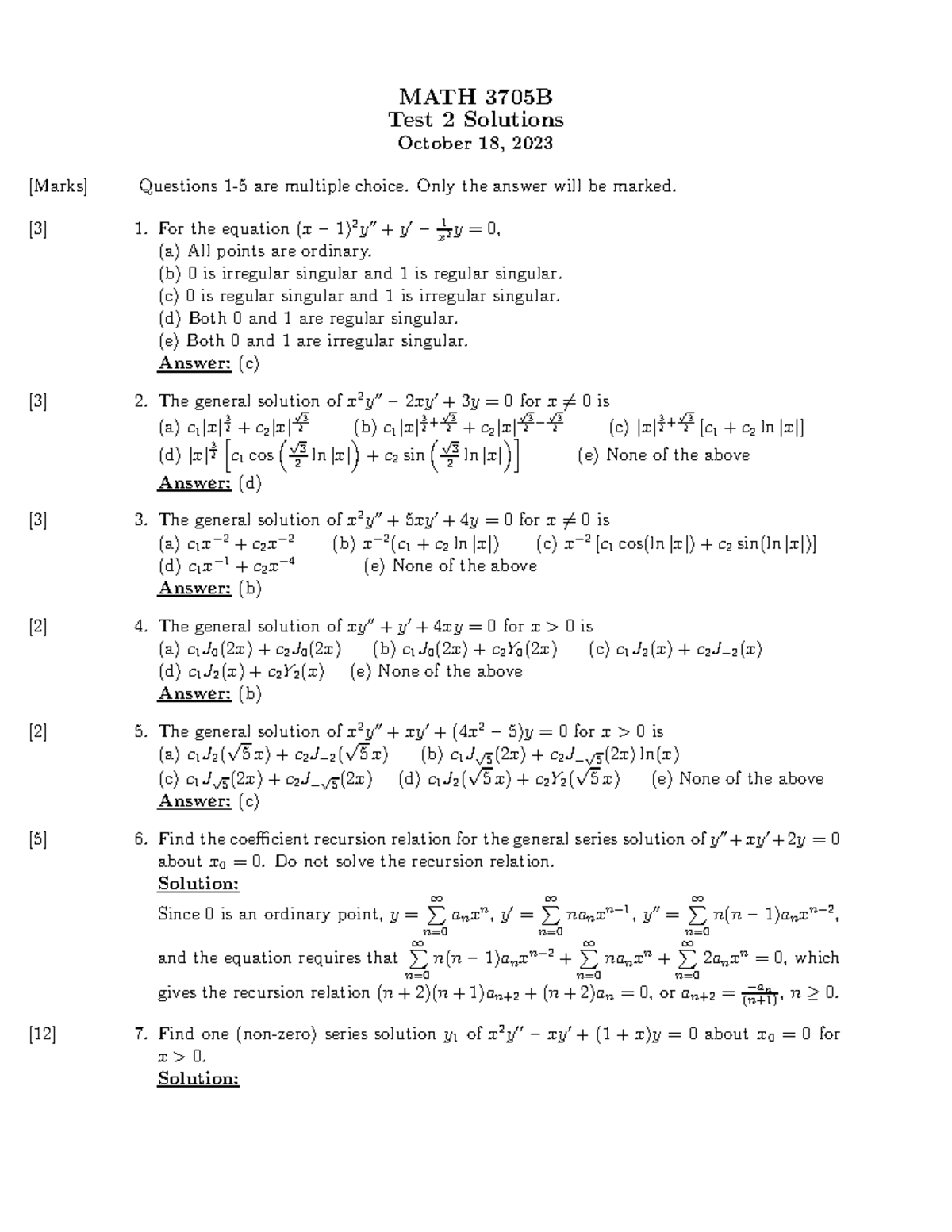 MATH3705Test2Solutions - MATH 3705B Test 2 Solutions October 18, 2023 ...