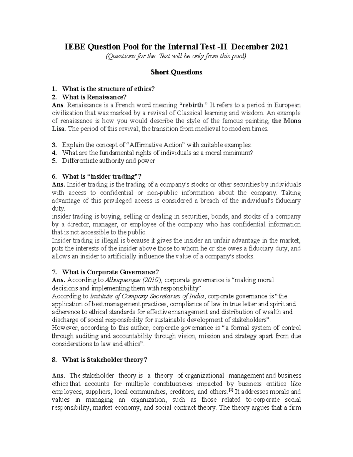 Question Pool for IEBE Test II 2021 - IEBE Question Pool for the ...