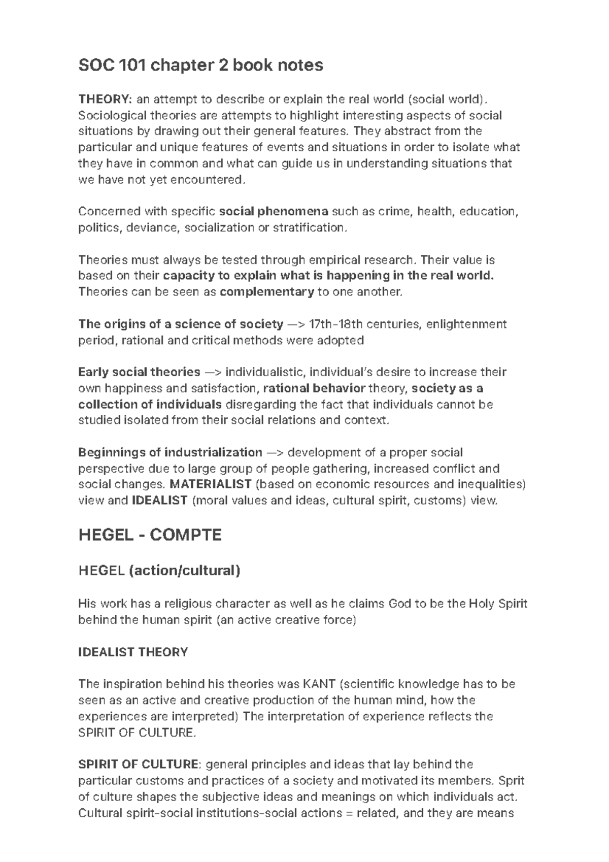 SOC 101 chapter 2 book notes - SOC 101 chapter 2 book notes THEORY: an ...