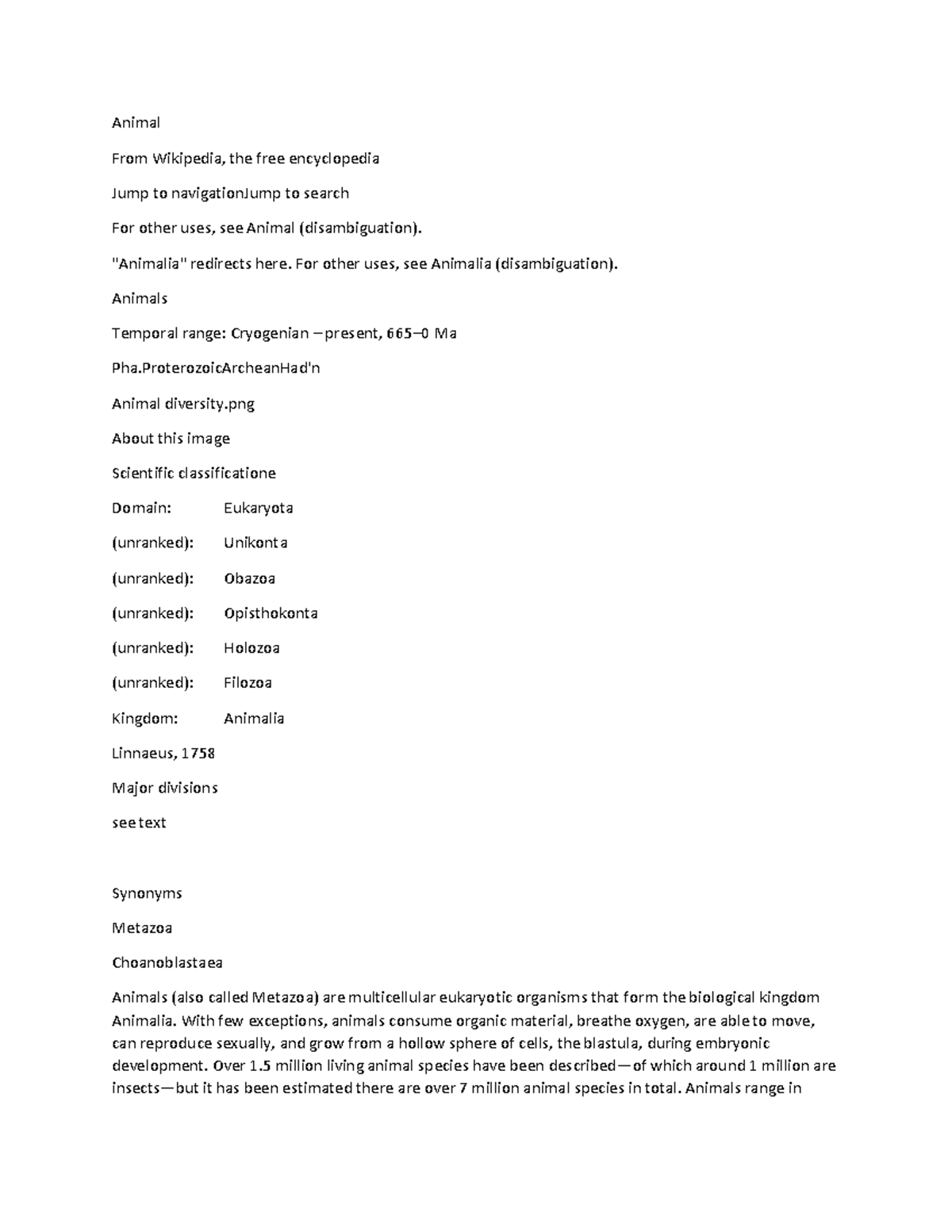 Animal - Lecture notes 1,3-7,10 - Animal From Wikipedia, the free ...