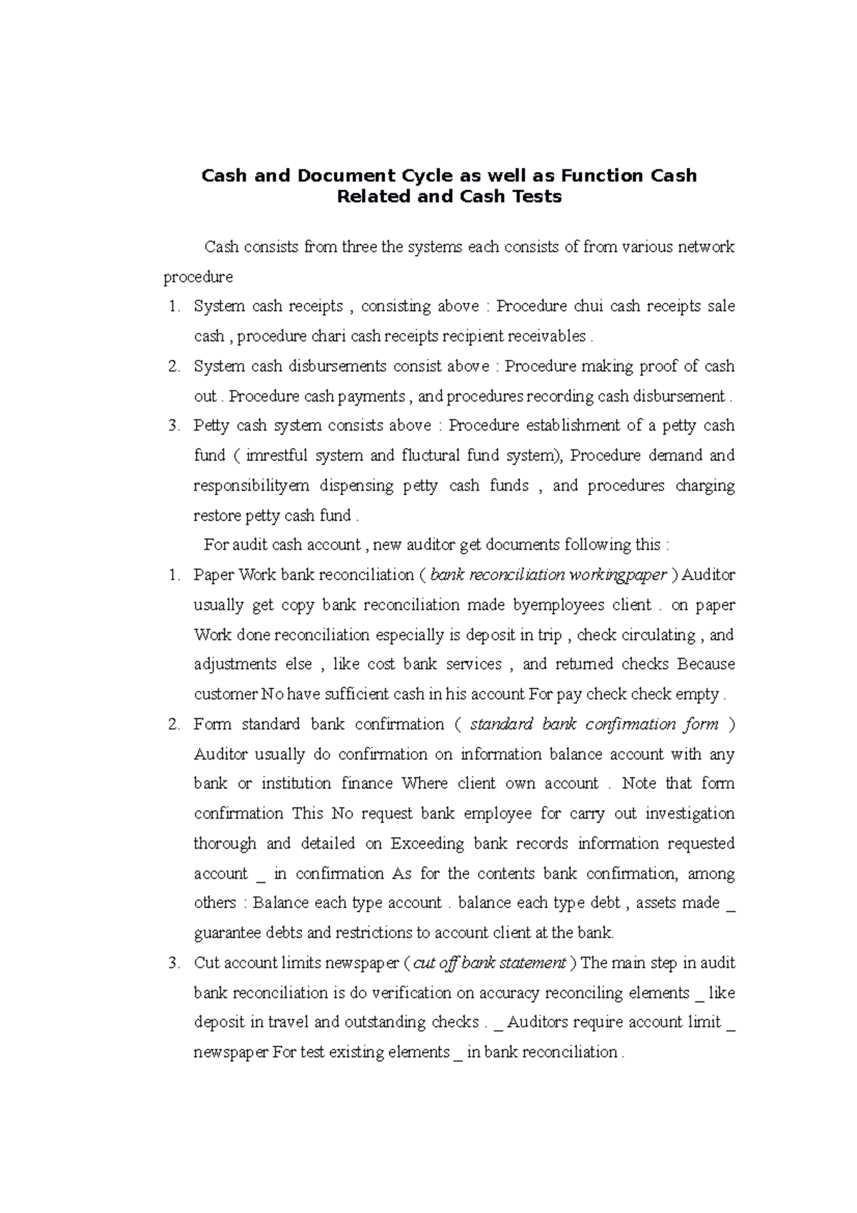 Cash and Document Cycle as well as Function Cash Related and Cash Tests ...