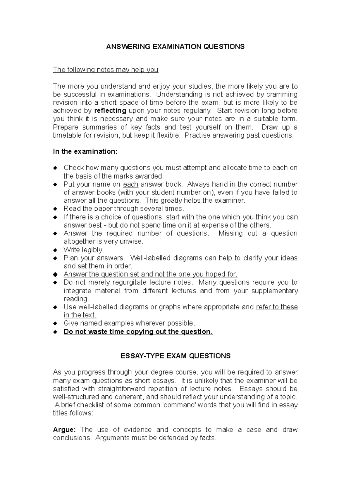 EXAM 2016, questions and answers - ANSWERING EXAMINATION QUESTIONS The ...