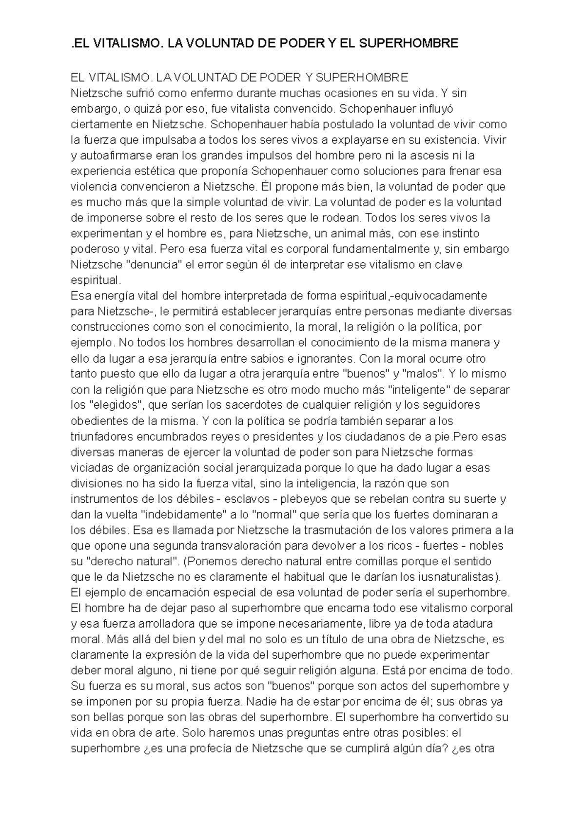 nietzsche,,,,,,,,, - .EL VITALISMO. LA VOLUNTAD DE PODER Y EL ...