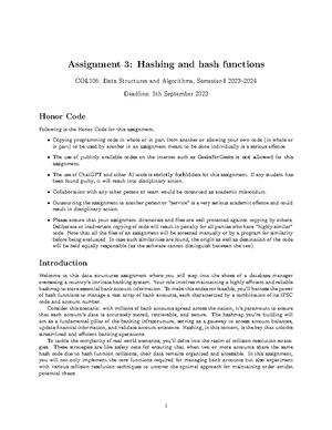 Hashing Practice Problems - Practice Sheet I: Hashing COL106: Data Structures and Algorithms ...