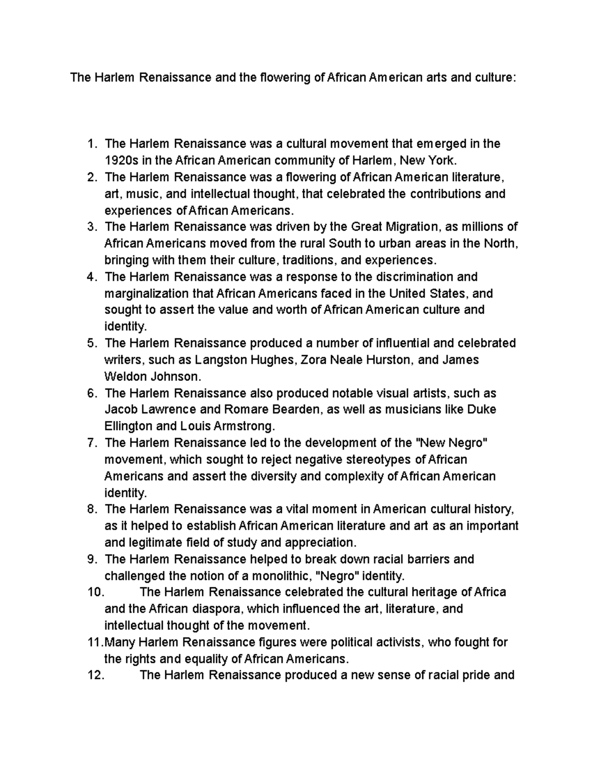 The Harlem Renaissance and the flowering of African American arts and ...
