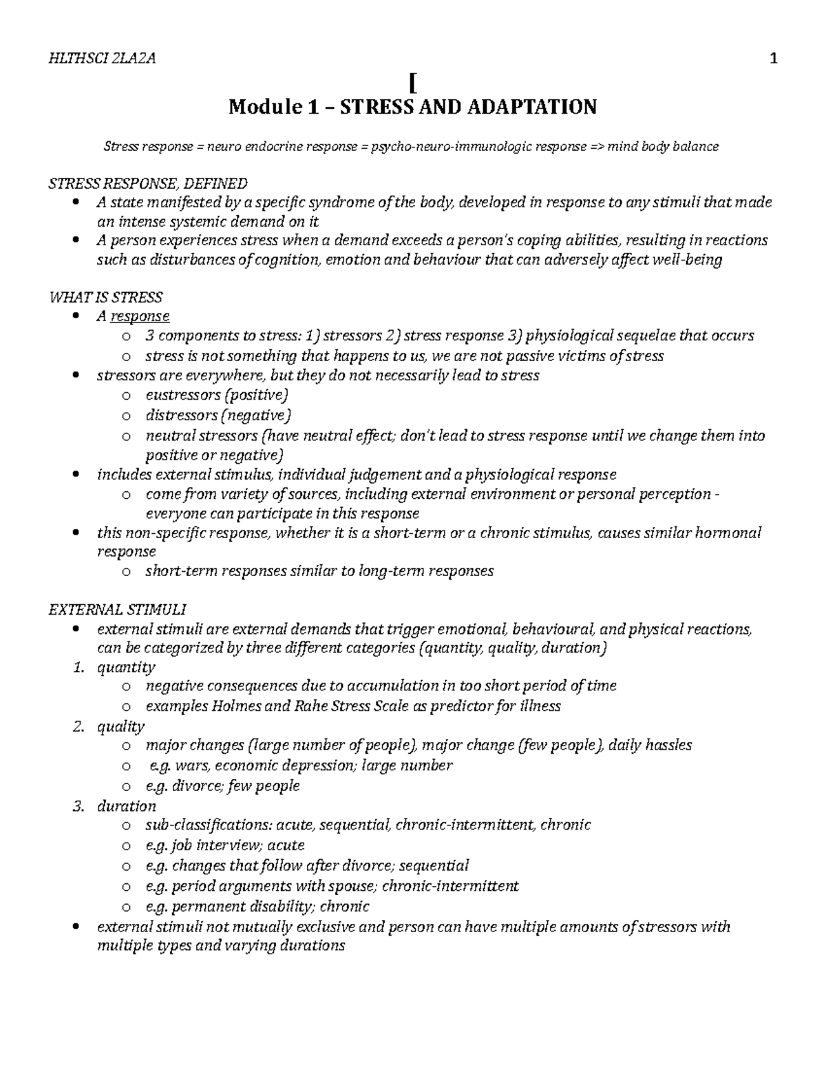 Module 1 – Stress AND Adaptation - [ Module 1 – STRESS AND ADAPTATION ...