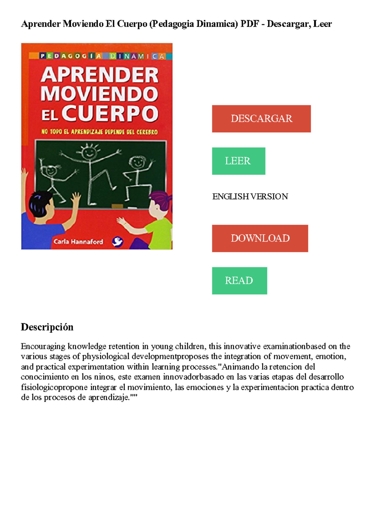 Aprender Moviendo El Cuerpo (Pedagogia Dinamica) PDF - Descargar, Leer - DESCARGAR LEER ENGLISH ...