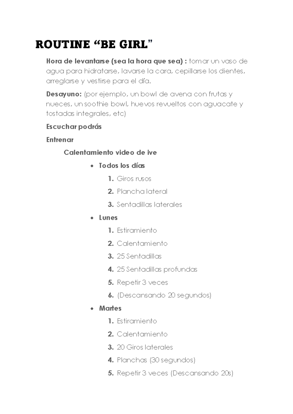 Documento (1) - Lee - ROUTINE “BE GIRL” Hora de levantarse (sea la hora ...
