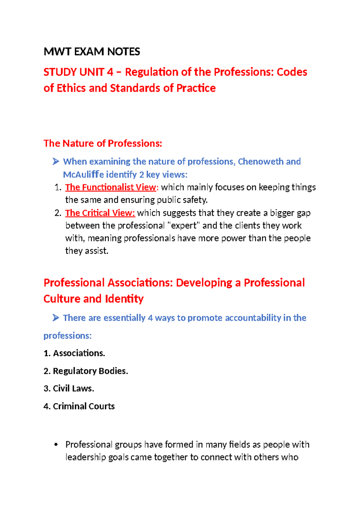 MWT EXAM Notes - MWT EXAM NOTES STUDY UNIT 4 – Regulation of the ...