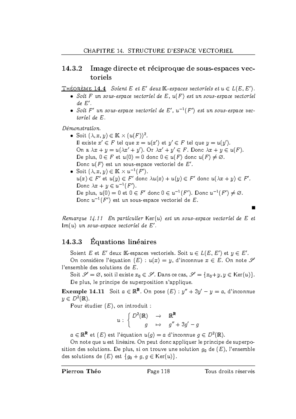 Maths mpsi-46 - CHAPITRE 14. STRUCTURE D’ESPACE VECTORIEL 14.3 Image ...