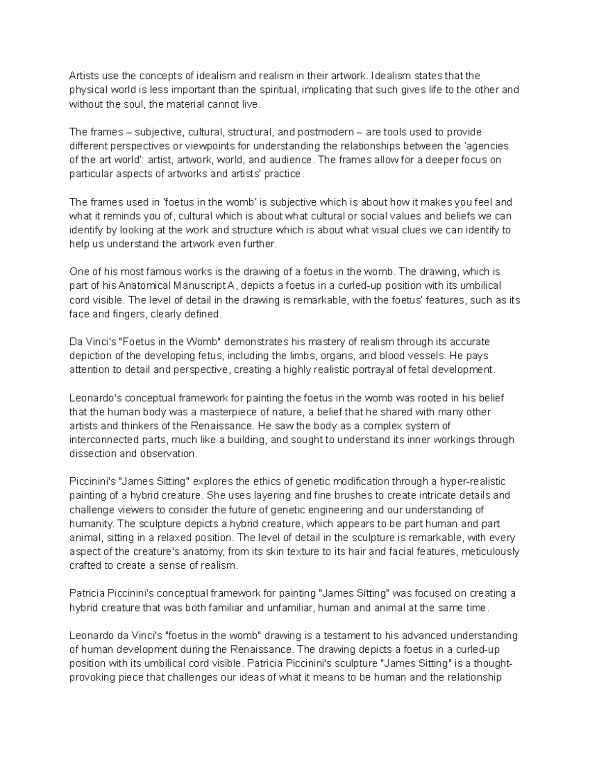 Visual arts assessment - Artists use the concepts of idealism and ...