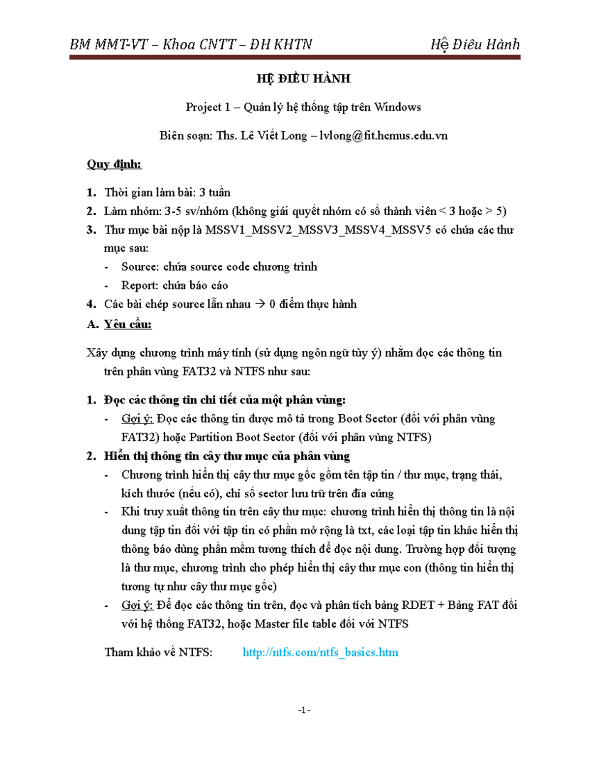 Project 1 - Quan ly he thong tap tin - BM MMT-VT – Khoa CNTT – ĐH KHTN ...