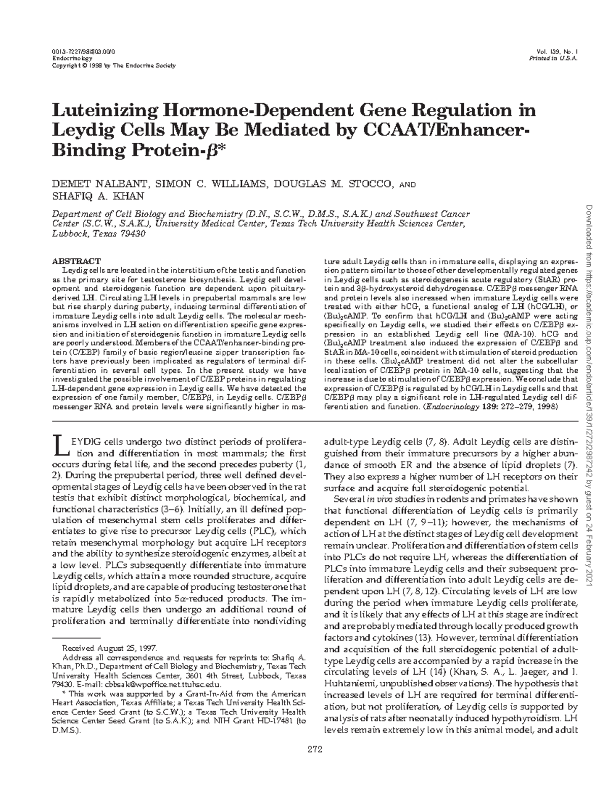 Article 6 TD Luteinizing Hormone-Dependent Gene Regulation in Leydig ...
