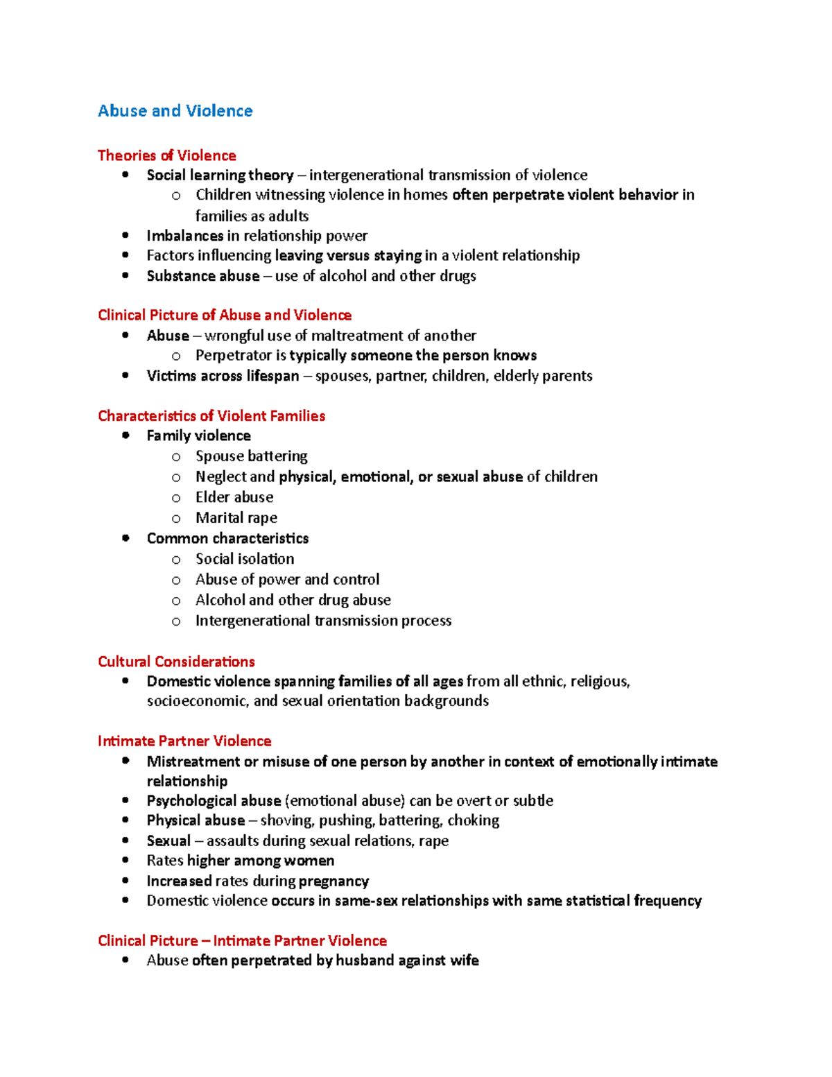 Psych Exam 3 Study Guide - Abuse and Violence Theories of Violence ...