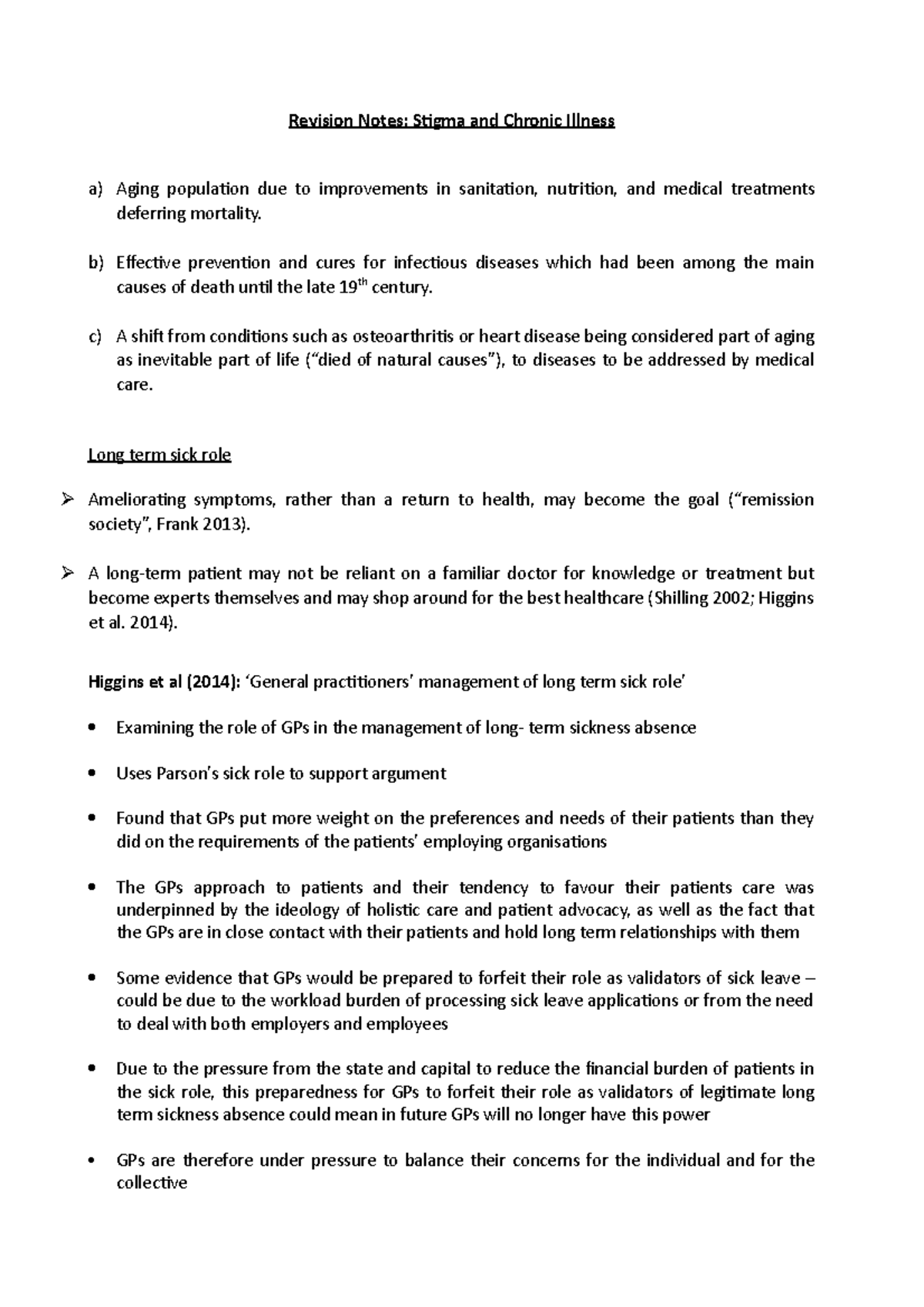 Chronic Illness and Stigma 1 - Revision Notes: Stigma and Chronic ...