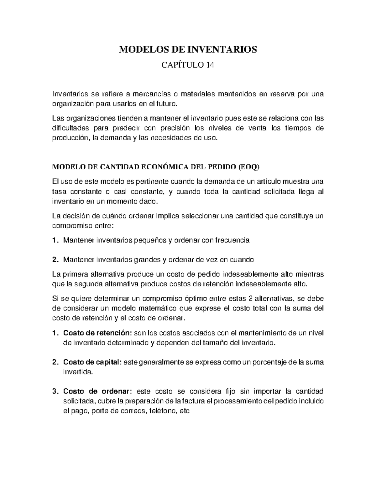 Modelos DE Inventarios IO - MODELOS DE INVENTARIOS CAPÍTULO 14 ...