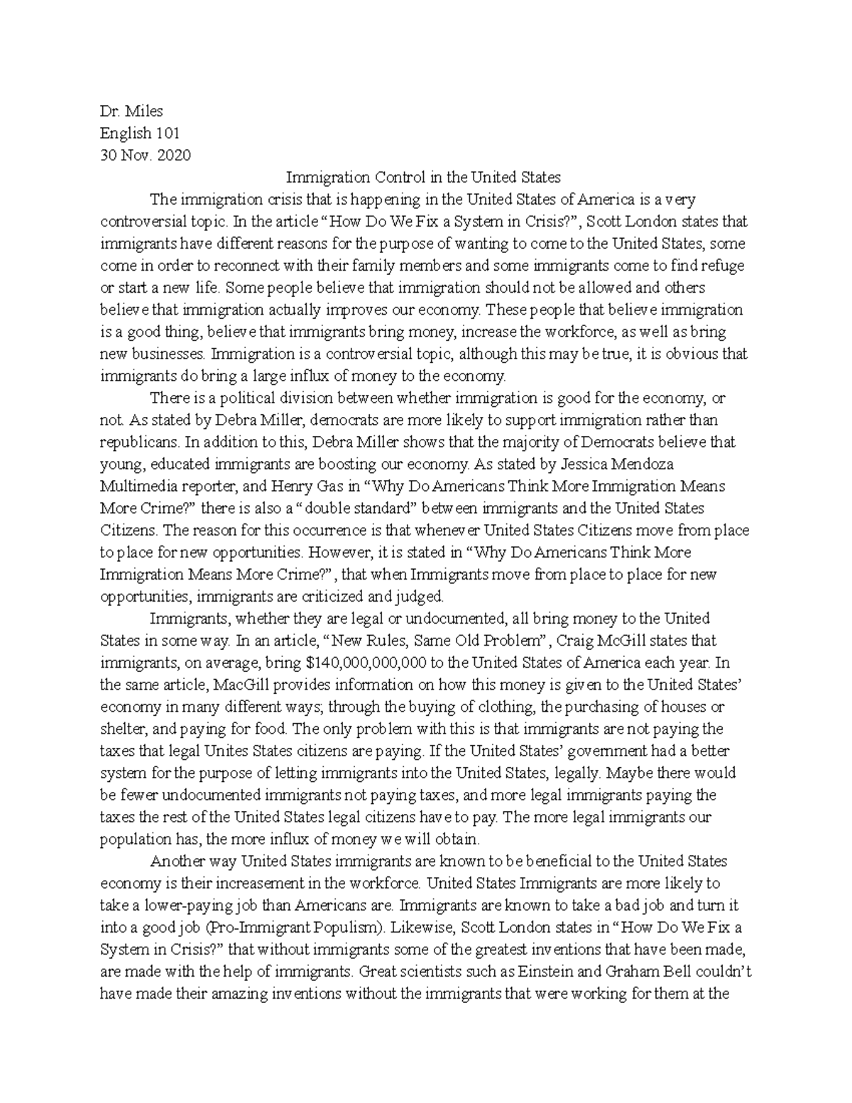 Immigration Control in the United States English - Dr. Miles English ...