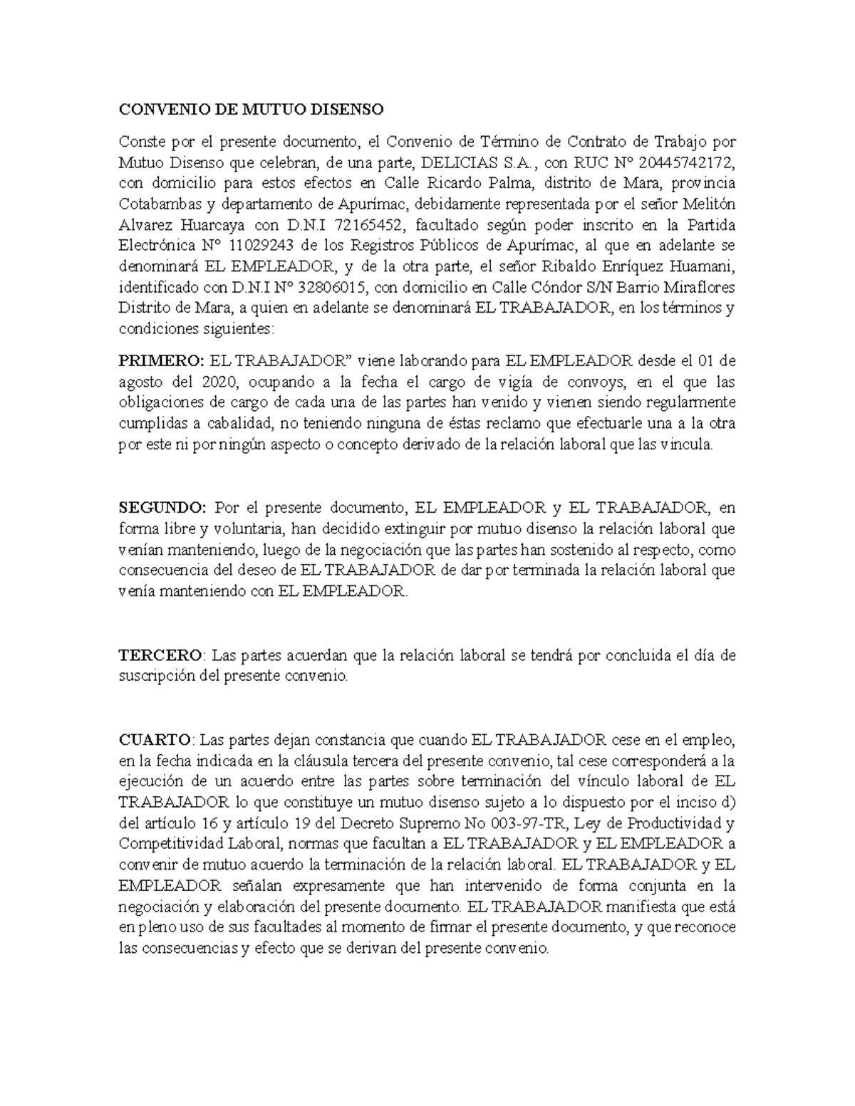 493901111 Convenio de Mutuo Disenso - CONVENIO DE MUTUO DISENSO Conste ...