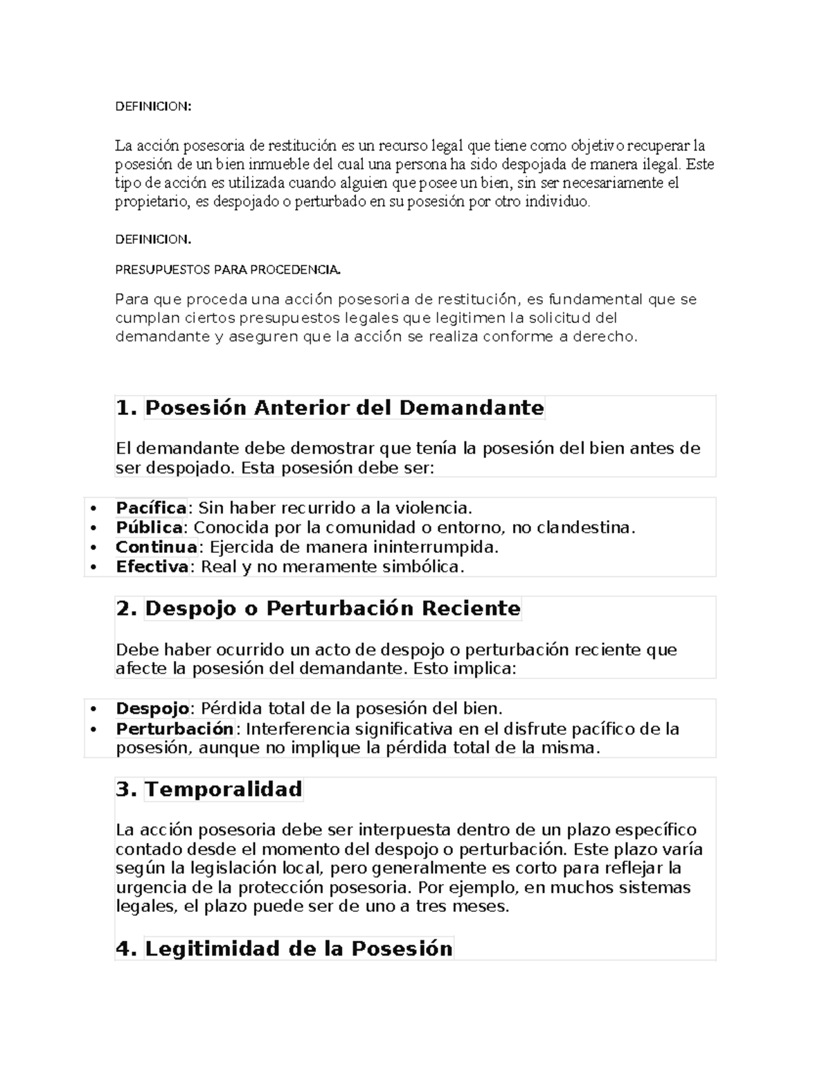 Definicion - Apuntes clase - DEFINICION: La acción posesoria de ...