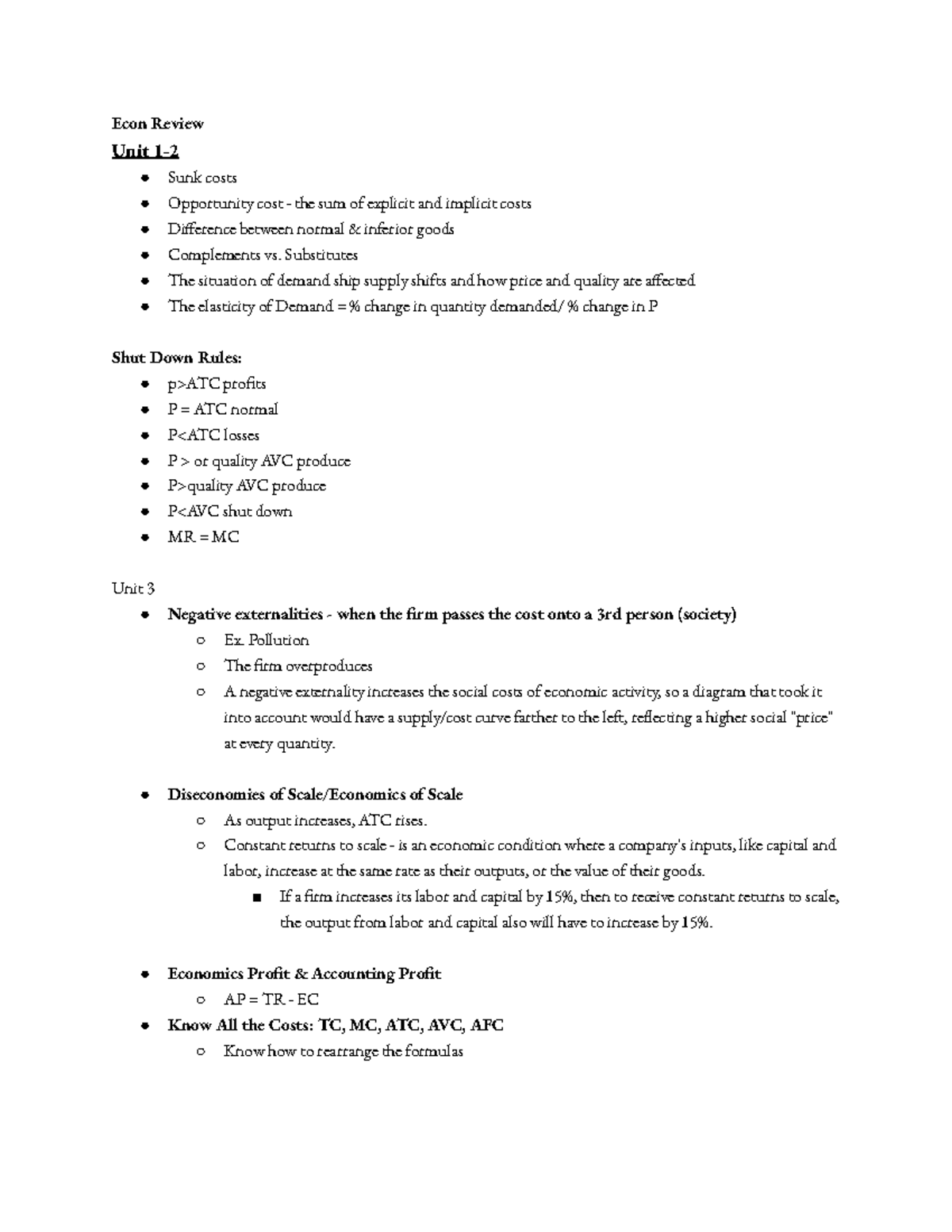 Econ Review - HELLO CHAT - Econ Review Unit 1- Sunk costs Opportunity ...