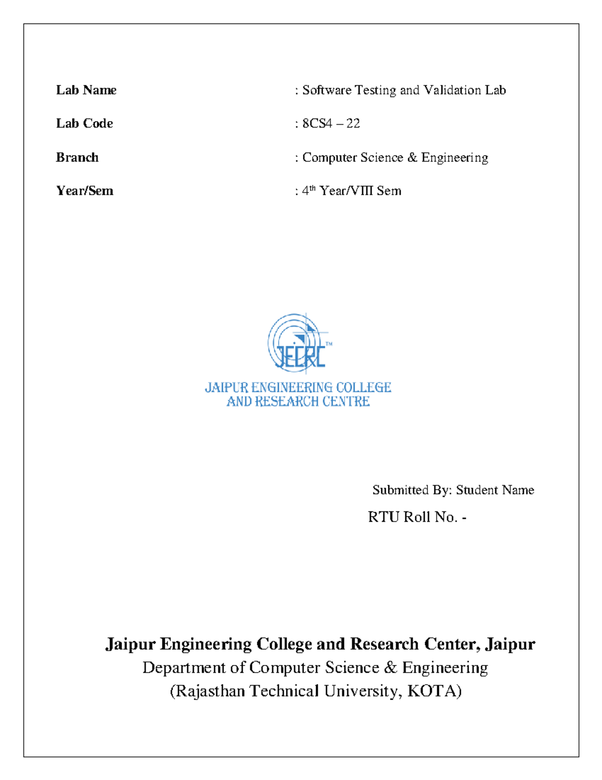 STV lab file - Lab Name : Software Testing and Validation Lab Lab Code ...