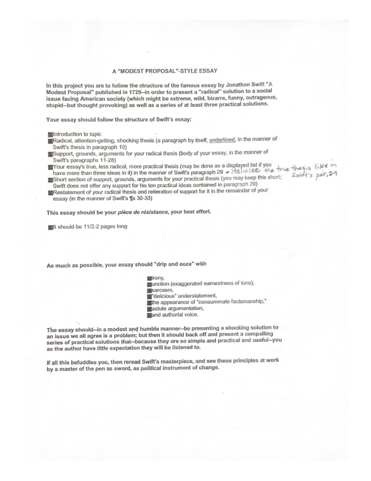 A Modest Proposal- Style Essay (1)-1 - A ESSAY In this project you are ...
