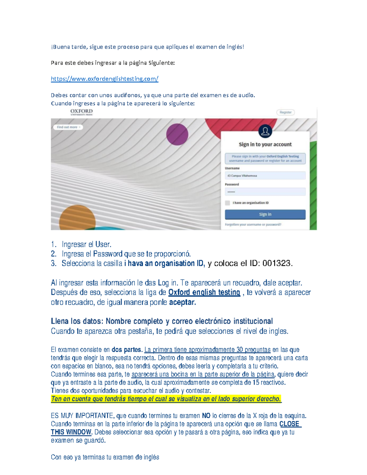 Tutorial OET - °Buena tarde, sigue este proceso para que apliques el examen de inglÈs! Para este ...