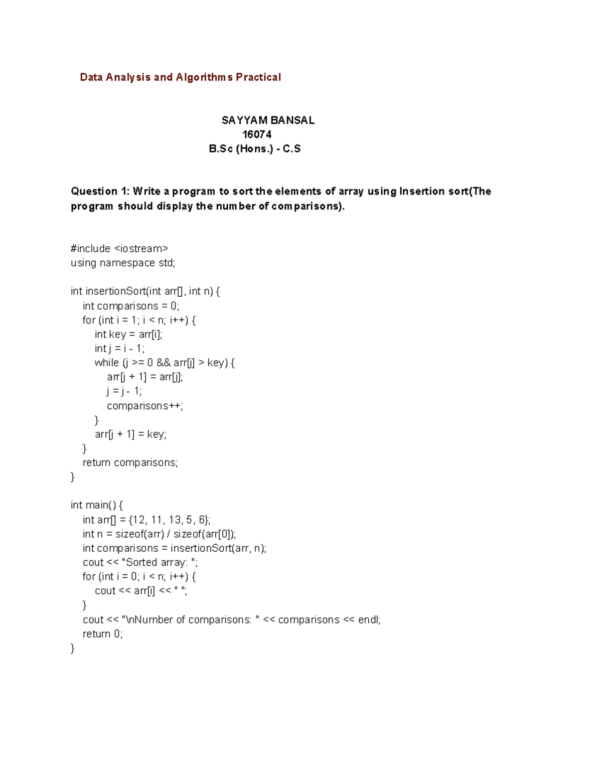 Daa Practical Data Analysis And Algorithms Practical Sayyam Bansal