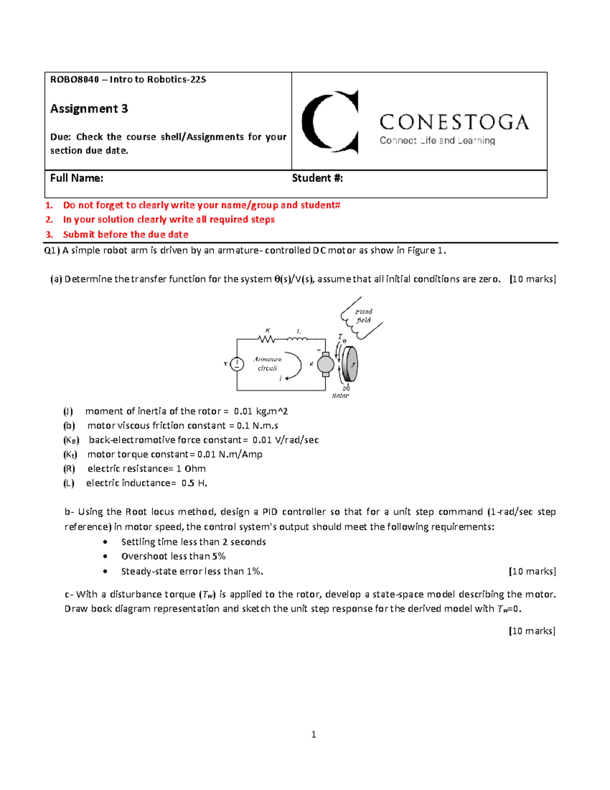 ROBO8040-Assignment 3-S22 - 1 ROBO8040 – Intro to Robotics-22S ...