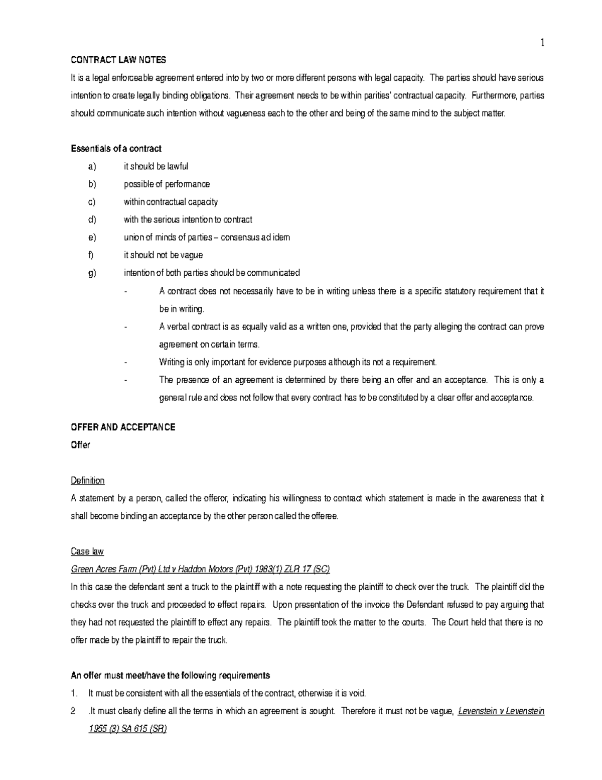 Contract LAW Notes - PVL3702 - Unisa - Studocu