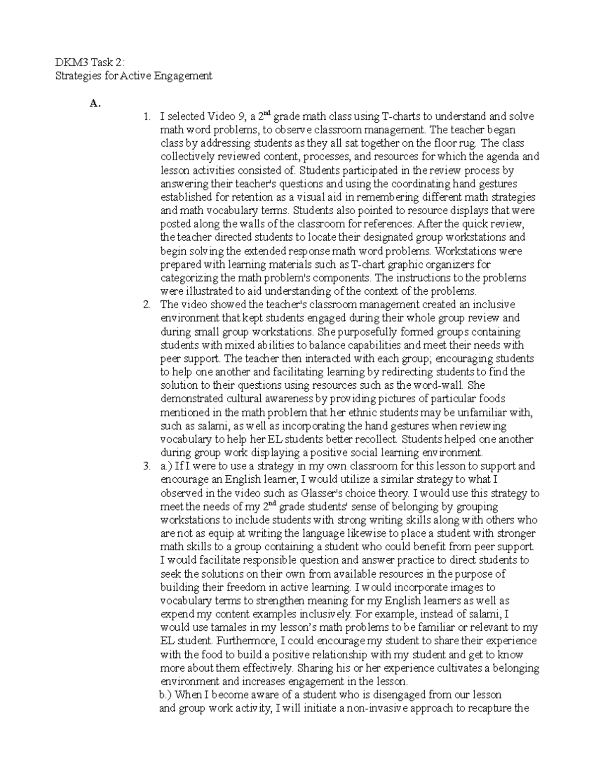 DKM3 Task 2 copy - Ugh - DKM3 Task 2: Strategies for Active Engagement ...