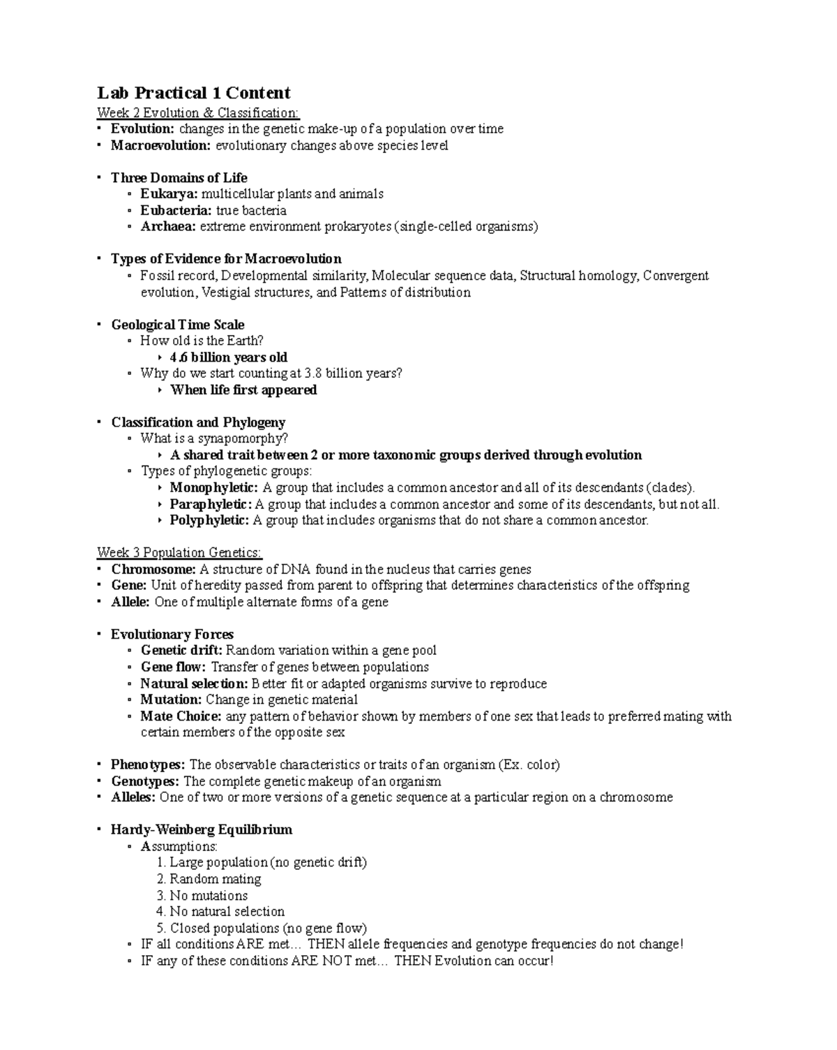 BIOL 1108 Lab Practical 1 Content - Lab Practical 1 Content Week 2 ...