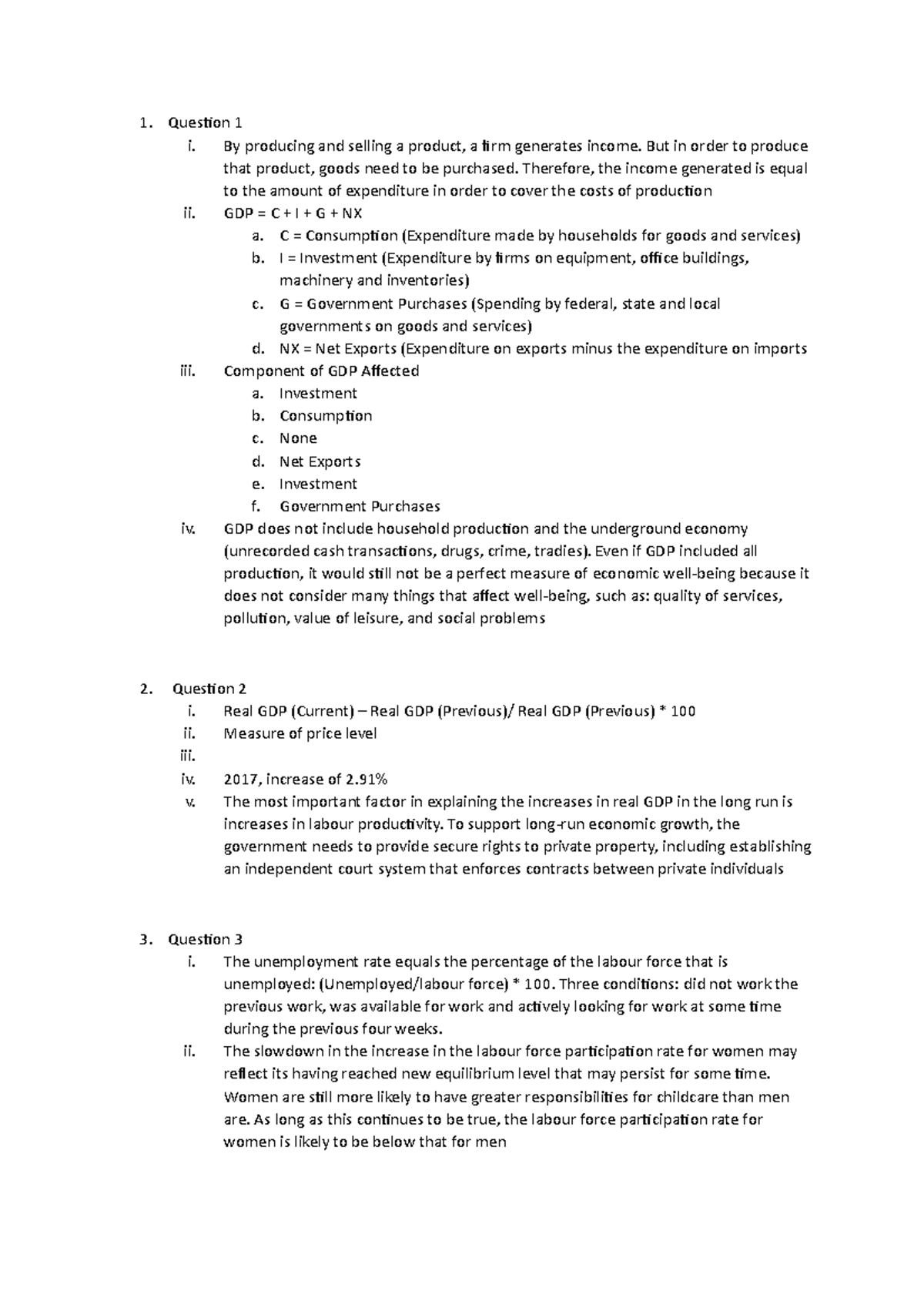 Economics 100 Week 8 Tutorial Question - 1. Question 1 i. producing and ...