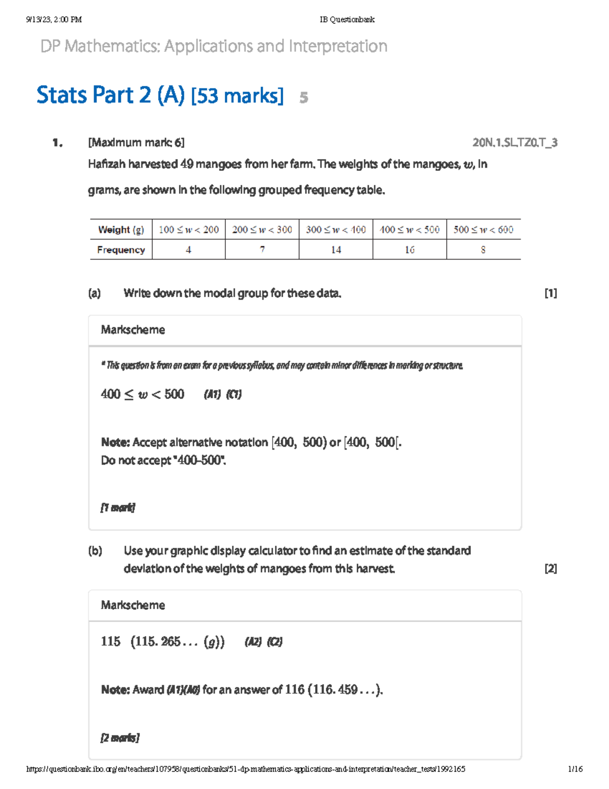 Stats Part 2 Answer Key - fxjhkj - DP Mathematics: Applications and ...