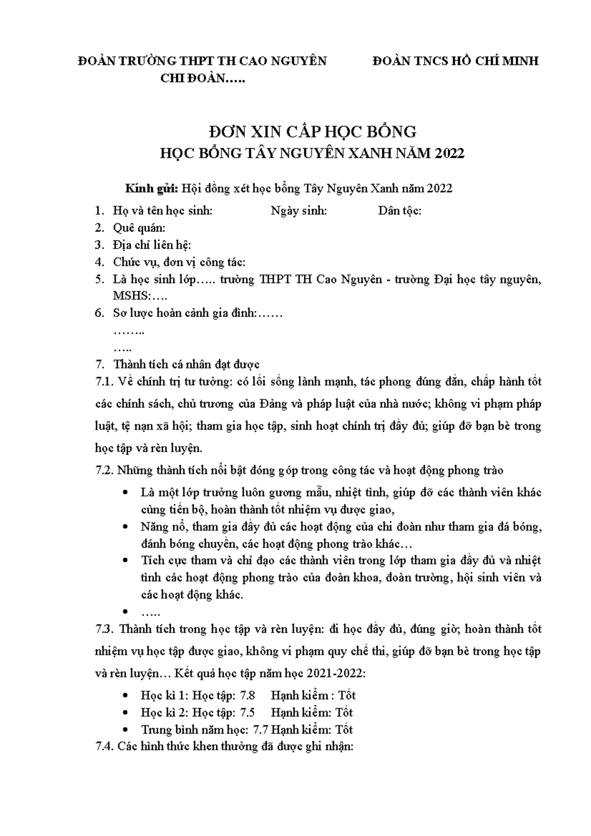 Mau Don xin cap HB TAY Nguyen XANH - ĐOÀN TRƯỜNG THPT TH CAO NGUYÊN CHI ĐOÀN..... ĐOÀN TNCS HỒ ...