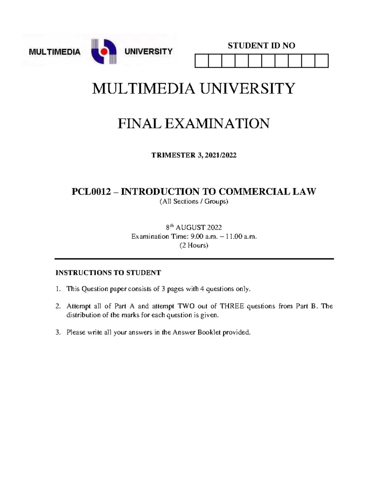 PCL0012 Final [2130] - MULTIMEDIA UNIVERSITY FINAL EXAMINATION TRIMESTER 3, 2021/ PCL0012 ...